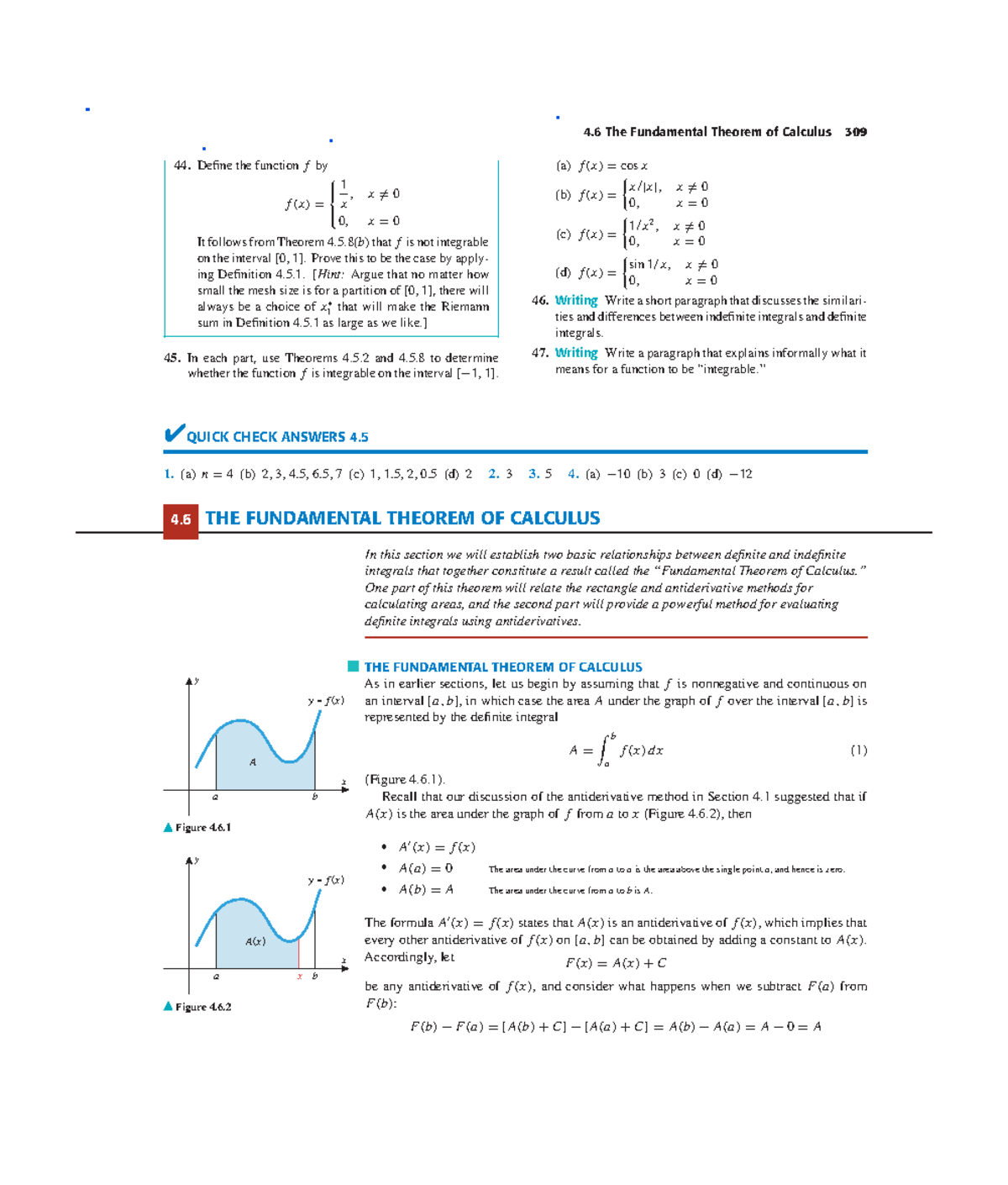 Math work ch4-6 - math work - 4 The Fundamental Theorem of Calculus 309 44. Define the function ...