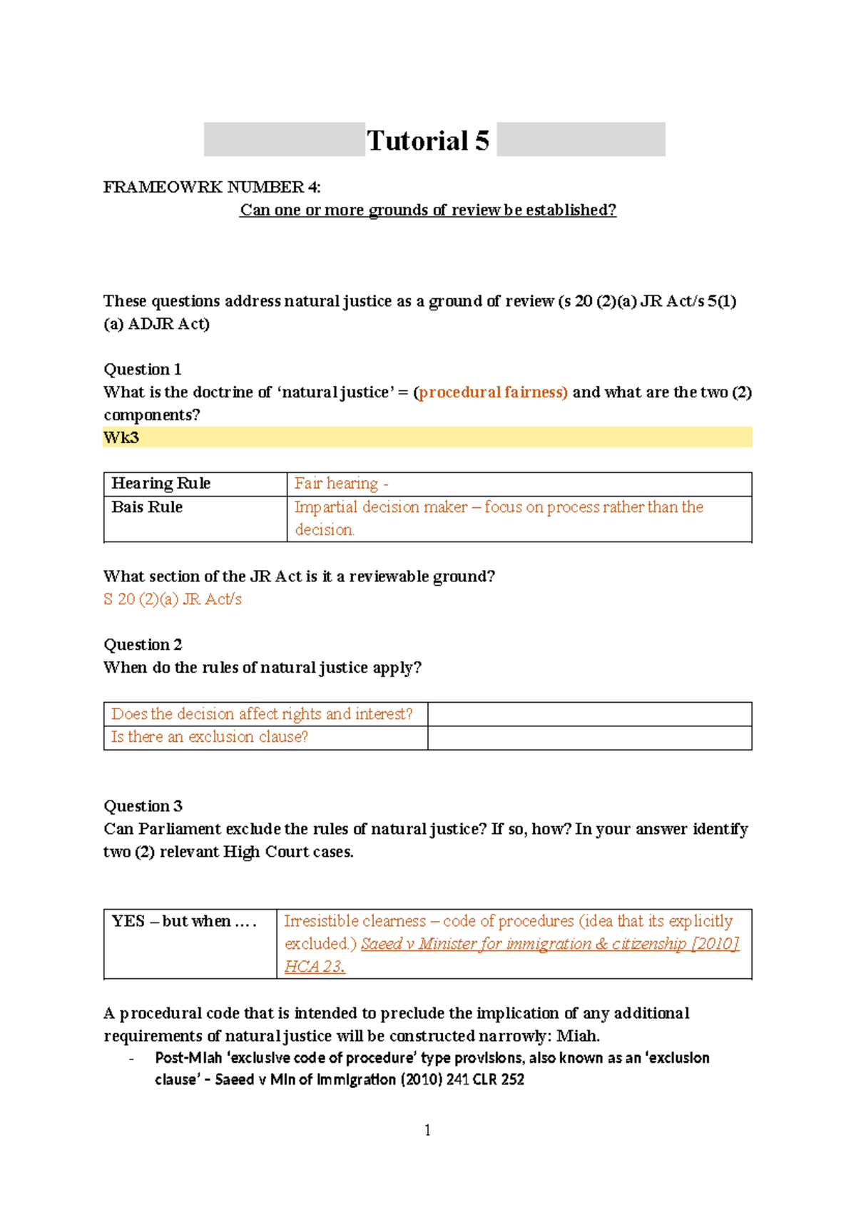 LLH206 Tutorial 5 Class Document 0224 - Tutorial 5 FRAMEOWRK NUMBER 4: Can one or more grounds ...