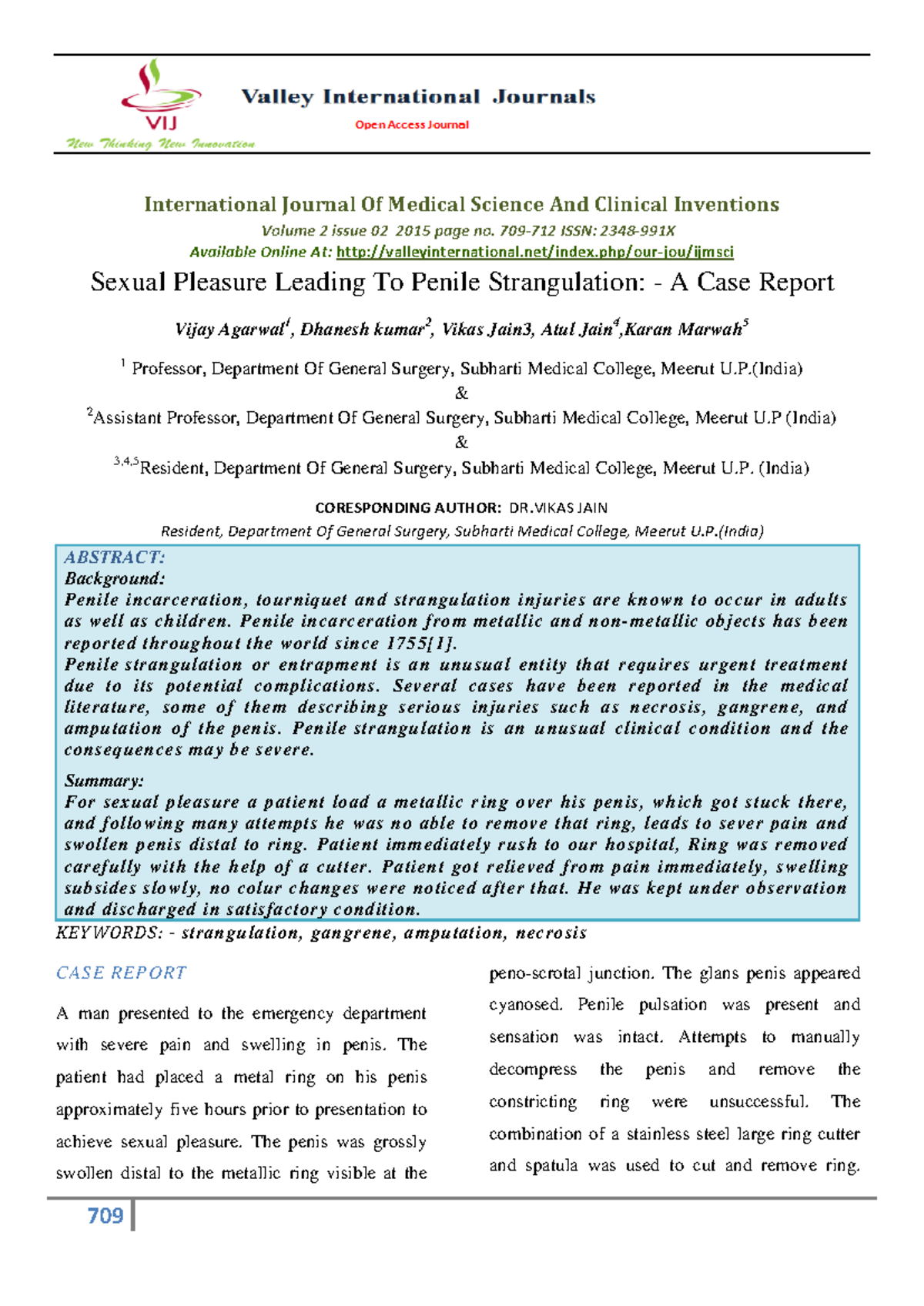 Sexual Pleasure Leading To Penile Strangulation - A Case Report - International Journal Of ...