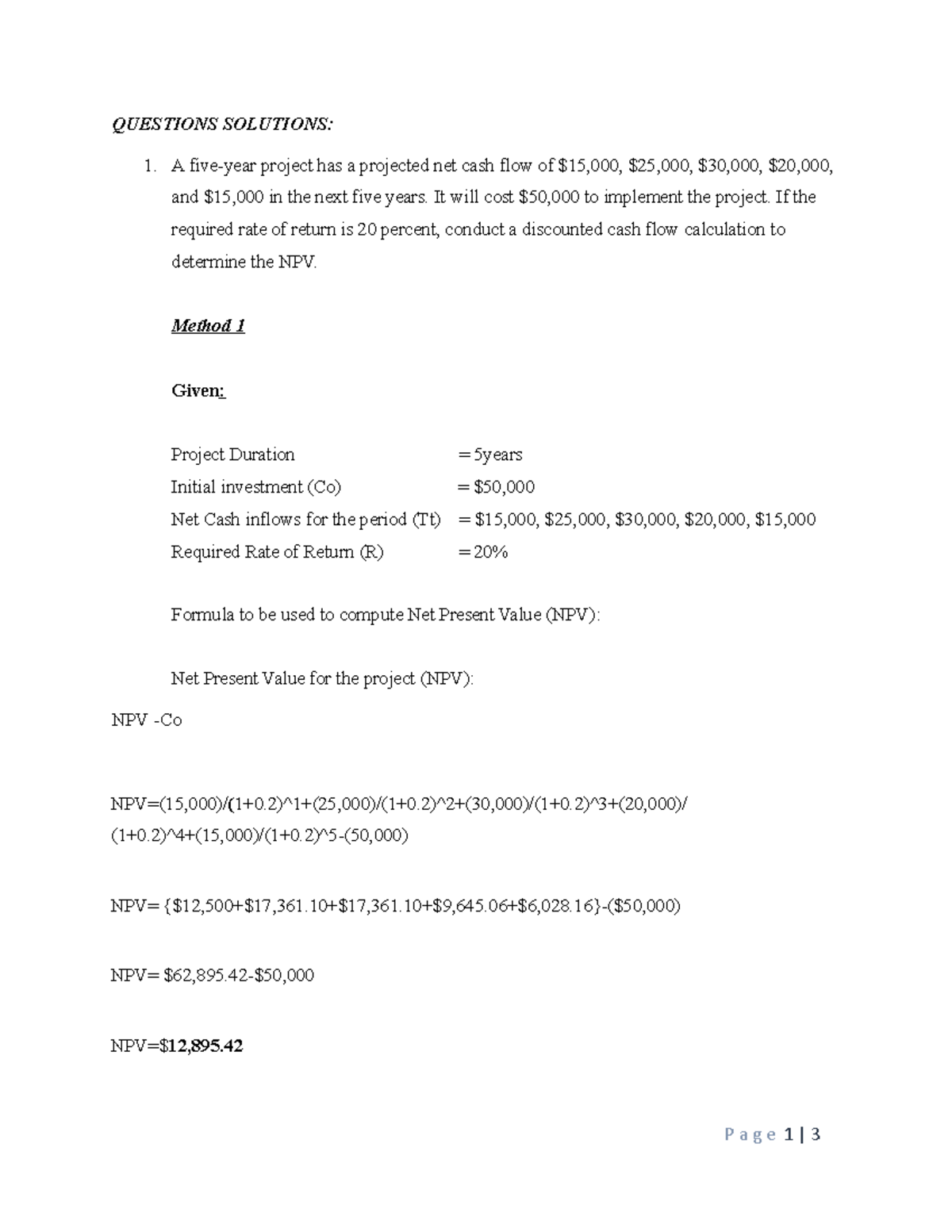 Question Solution FOR Net present value Npv - QUESTIONS SOLUTIONS: A ...