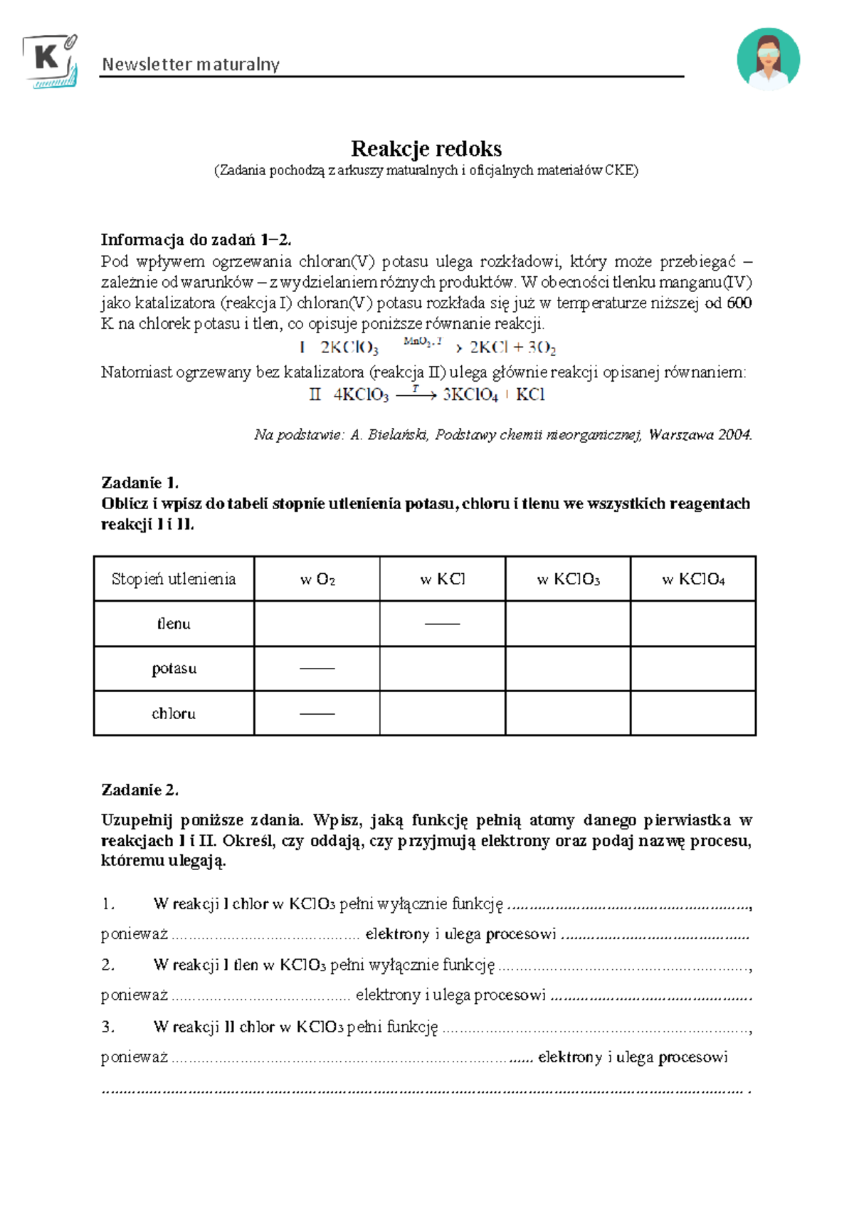 [zadania] reakcje redoks - Reakcje redoks (Zadania pochodzą z arkuszy ...