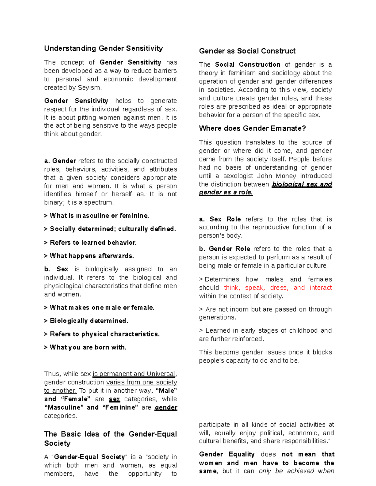 NSTP Finals Notes - Understanding Gender Sensitivity The concept of ...