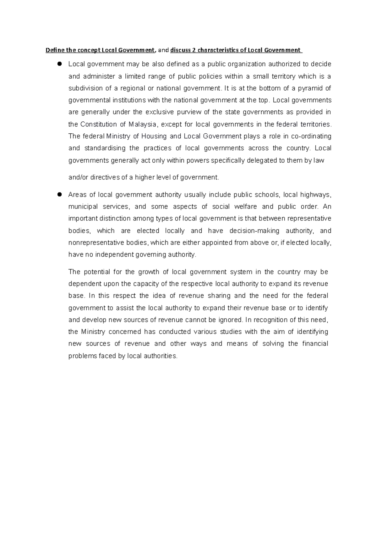 Define the concept Local Government - It is at the bottom of a pyramid ...