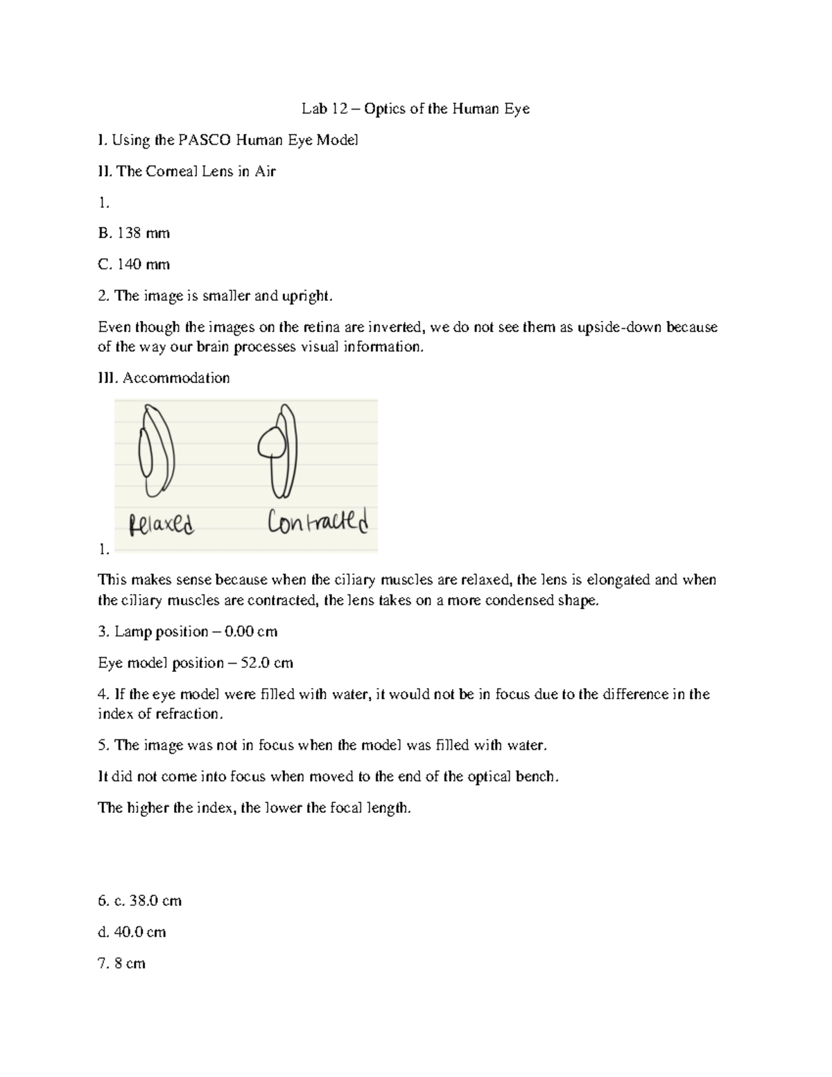 Lab 12 - Lab 12 Records - Lab 12 – Optics of the Human Eye I. Using the ...