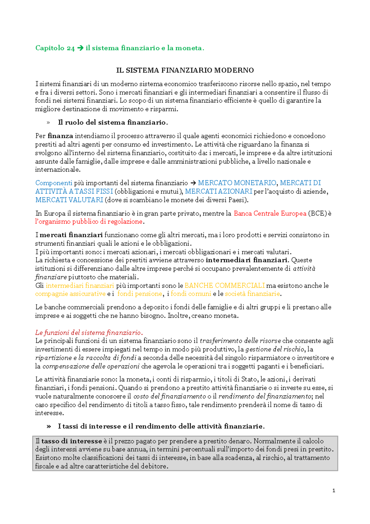 Il sistema finanziario e la moneta - economia - Capitolo 24 il sistema ...