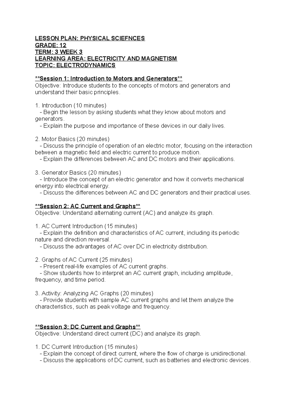 LESSON PLAN TERM 3 WEEK 3 - Electrodynamics - LESSON PLAN: PHYSICAL ...