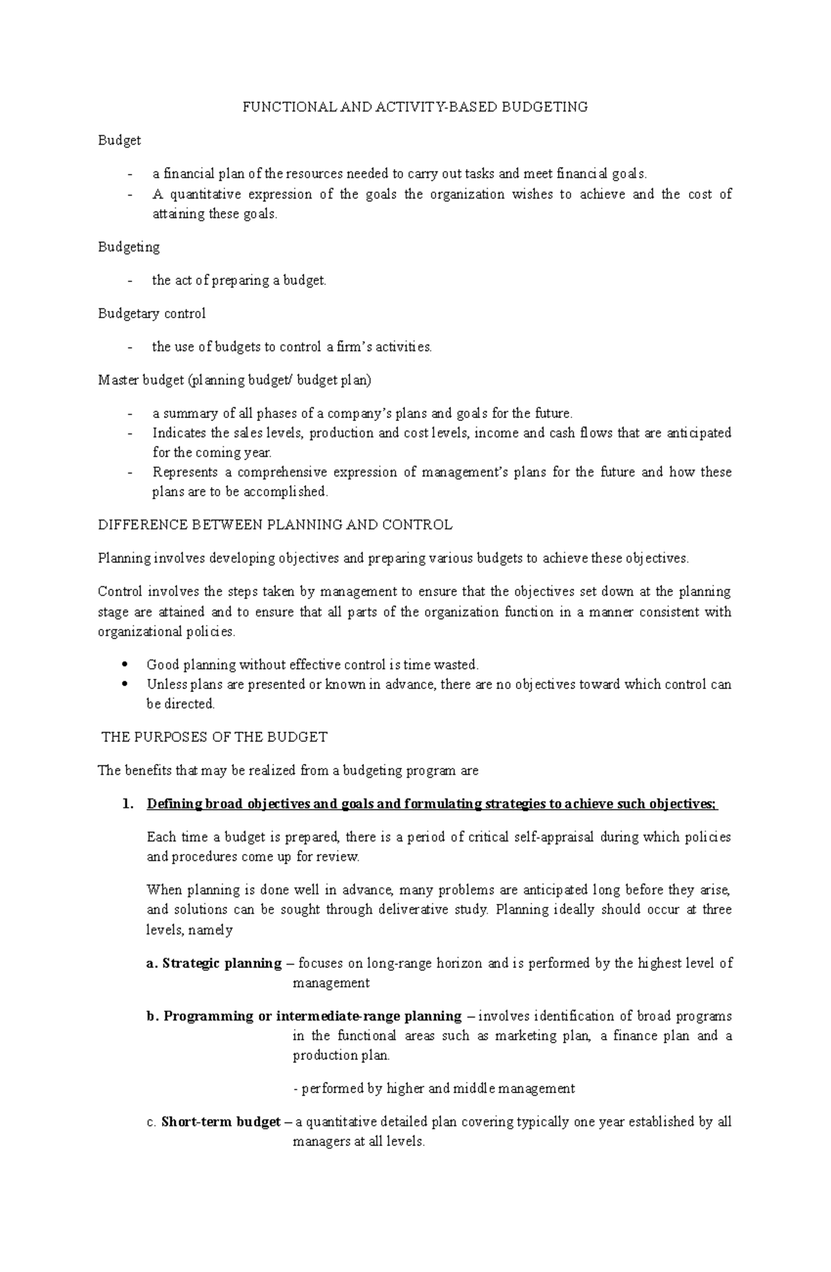 Lecture 2-Functional-and-Activity-Based-Budgeting - FUNCTIONAL AND ...