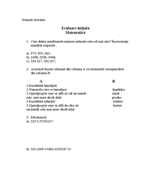 7 test initial mate - test clasa a 4-a test inițial - sumă cât diferenţ ...