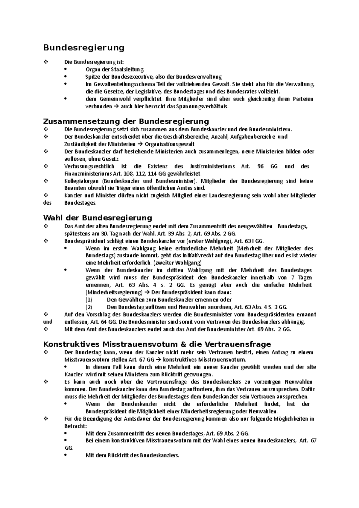 Bundesregierung - Zusammenfassung - Staatsrecht I ...