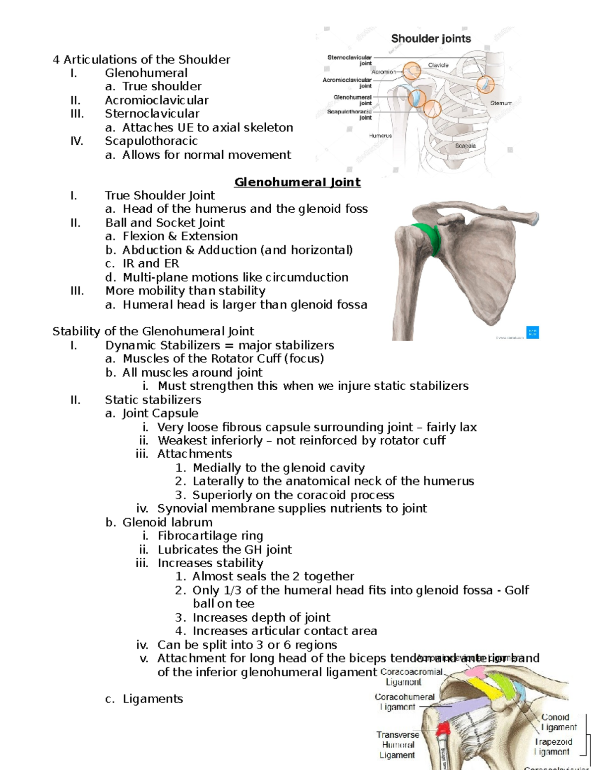 Shoulder Joints - 4 Articulations of the Shoulder I. Glenohumeral a ...