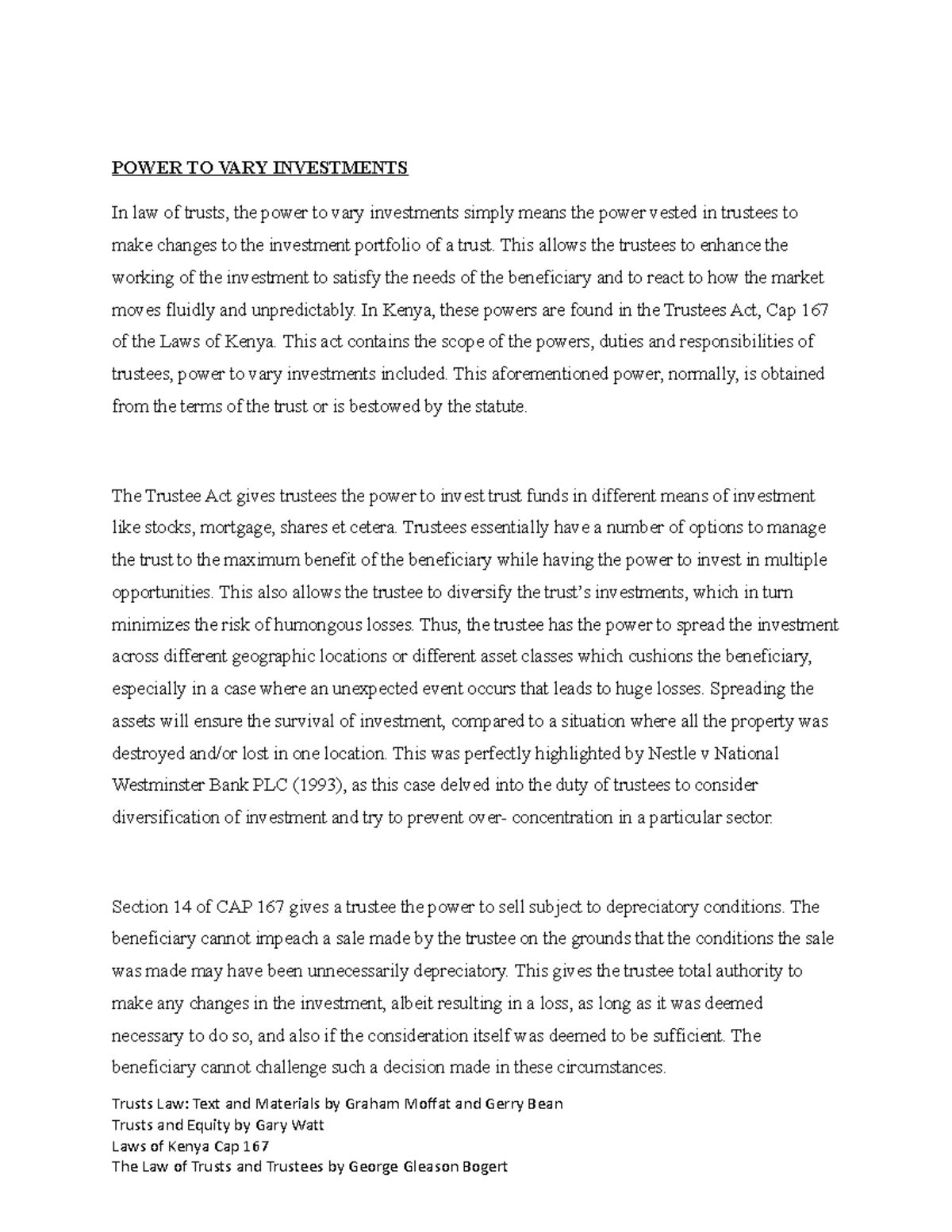 Duties AND Powers OF Trustees - POWER TO VARY INVESTMENTS In law of trusts, the power to vary ...