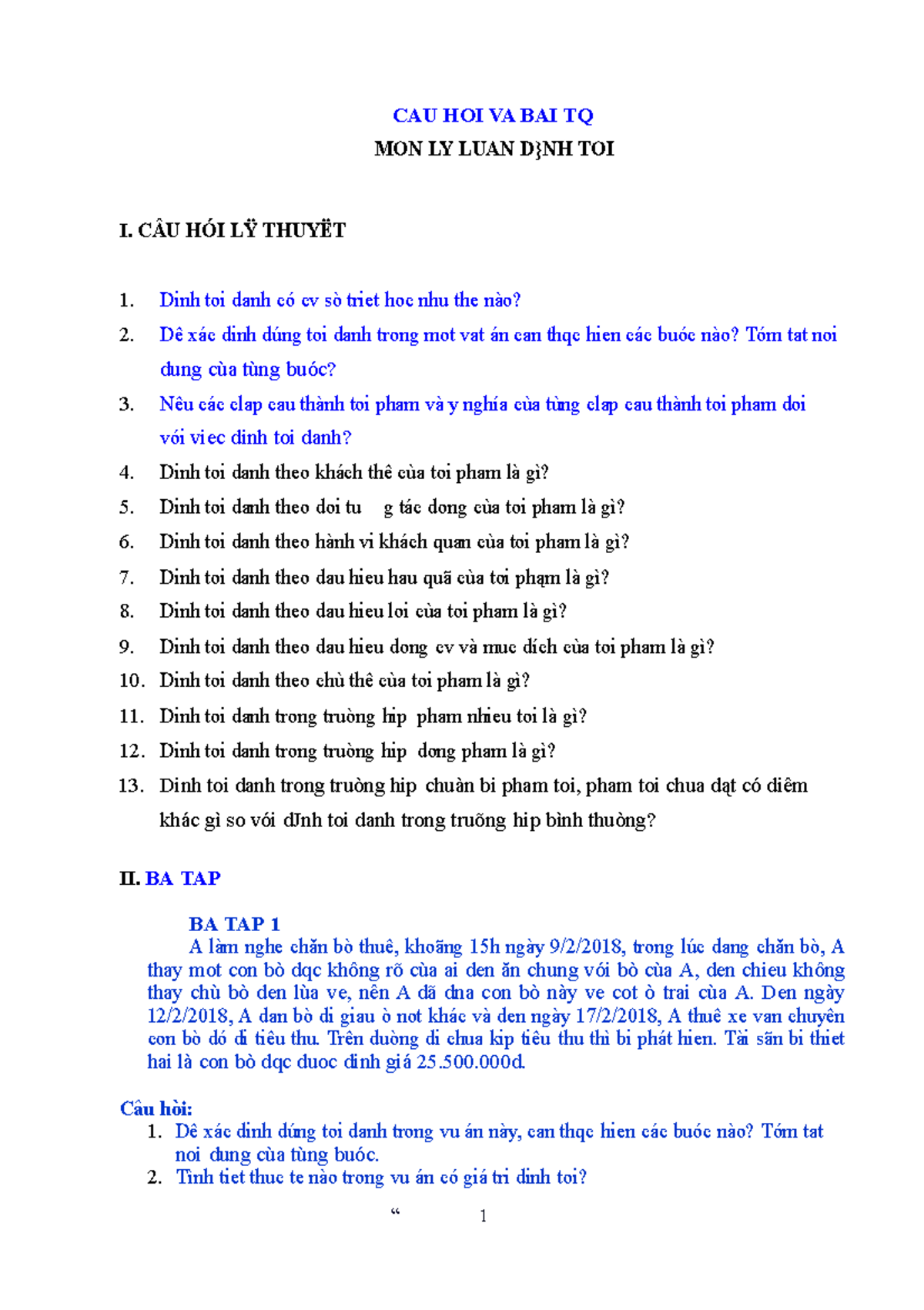 04- CAU HOI VA BAI TAP LLDT - CAU HOI VA BAI TQ MON LY LUAN D}NH TOI IÂU HÓI LŸ THUYËT Dinh toi ...