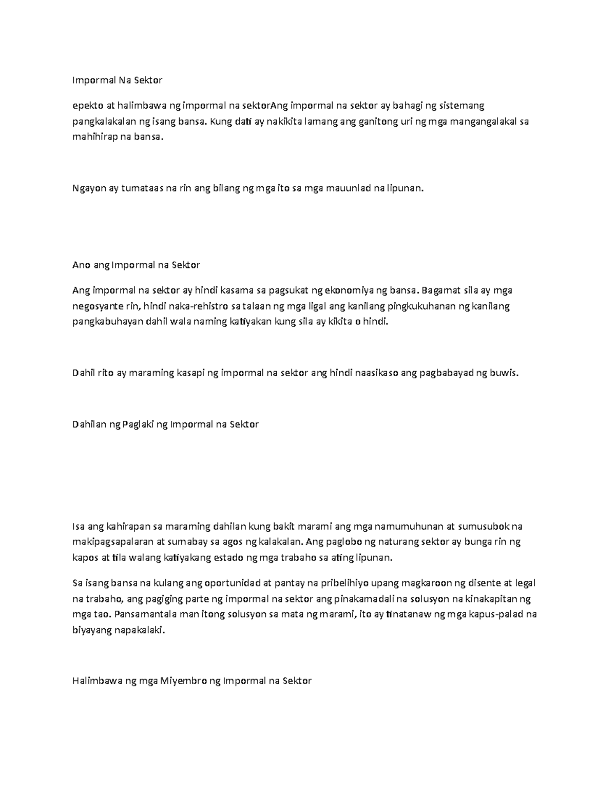 Impormal Na Sek-WPS Office - Impormal Na Sektor epekto at halimbawa ng ...