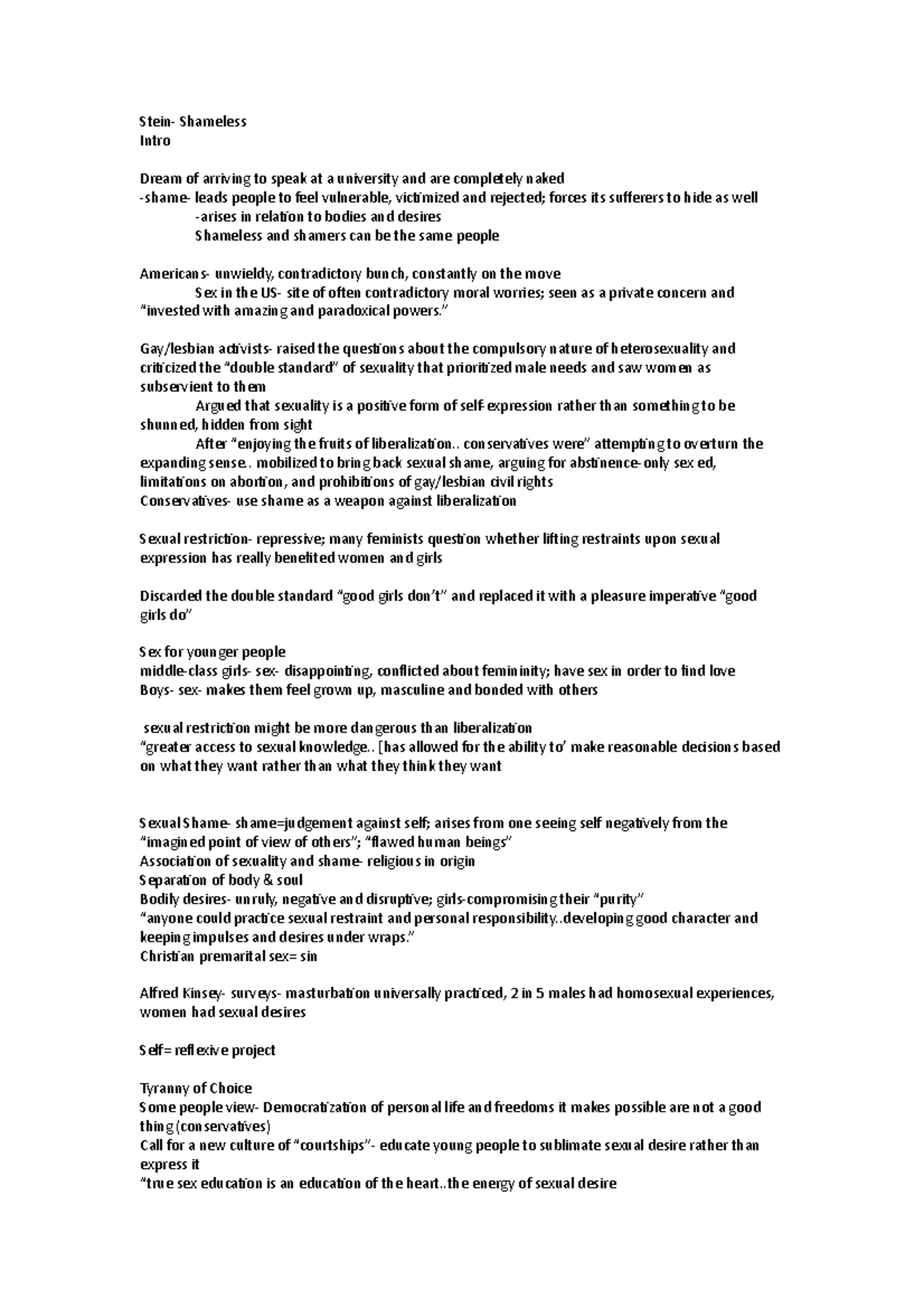 Shameless notes - Stein- Shameless Intro Dream of arriving to speak at ...