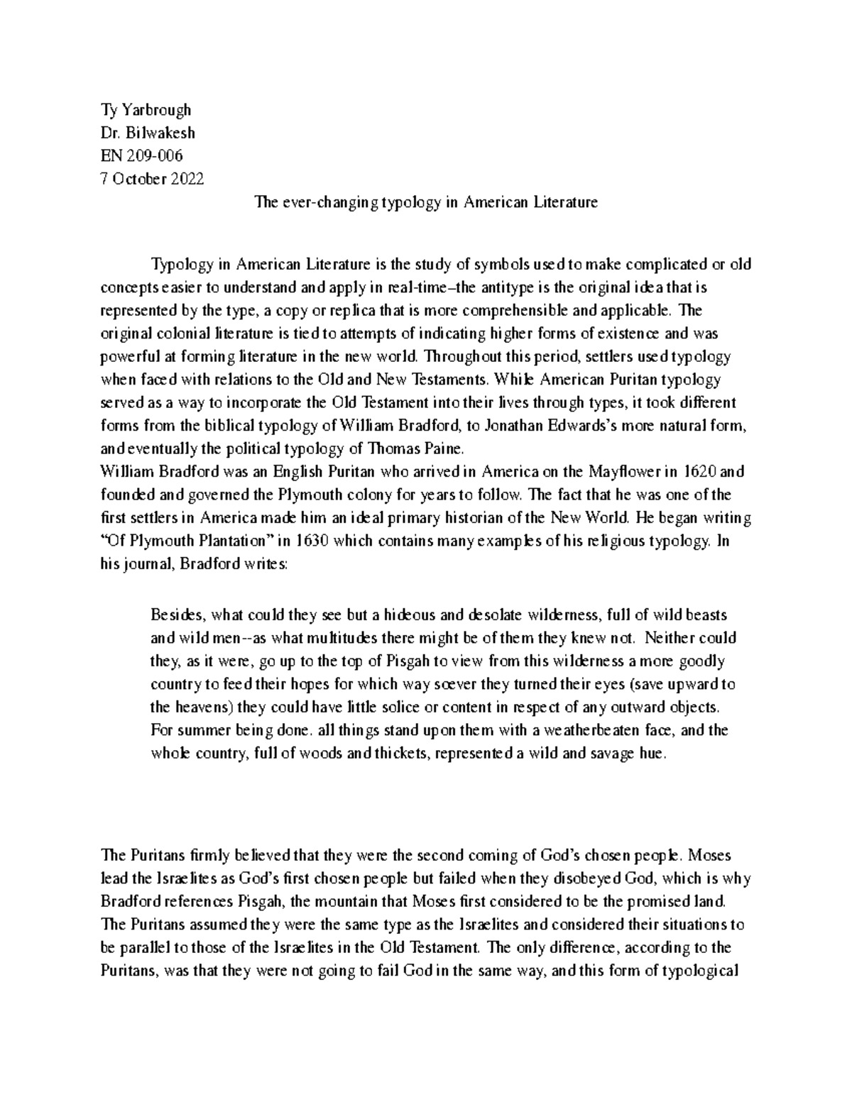 Typology paper Final - Ty Yarbrough Dr. Bilwakesh EN 209- 7 October ...