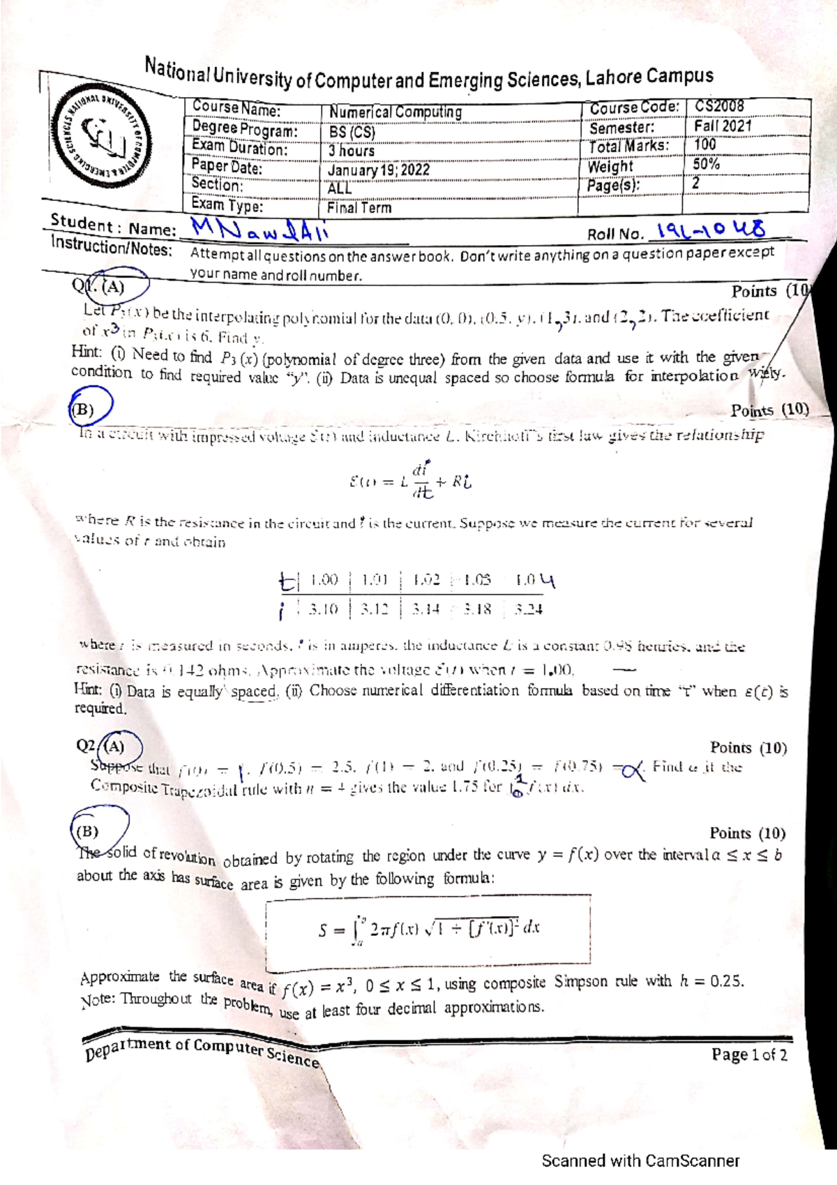 2021 - Final - Fall - NC - None - Numerical Computing - Studocu