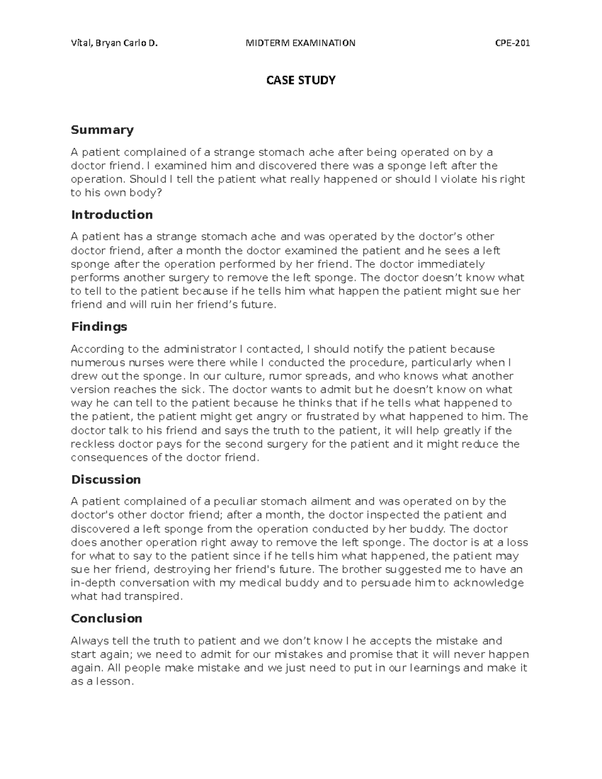 CASE Study - Vital, Bryan Carlo D. MIDTERM EXAMINATION CPE- CASE STUDY ...