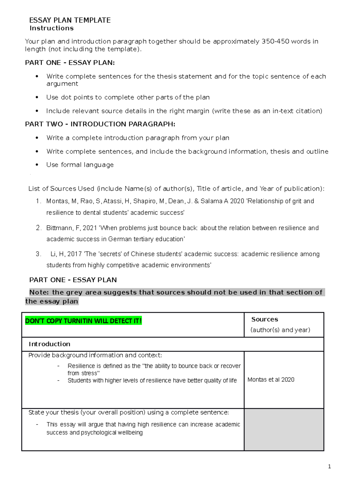 ACAD English Essay PLAN - “Instructions Your plan and introduction ...