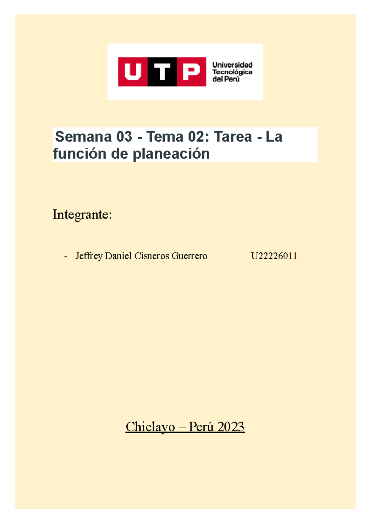 La función de planeación Jeffrey Cisneros - Semana 03 - Tema 02: Tarea ...