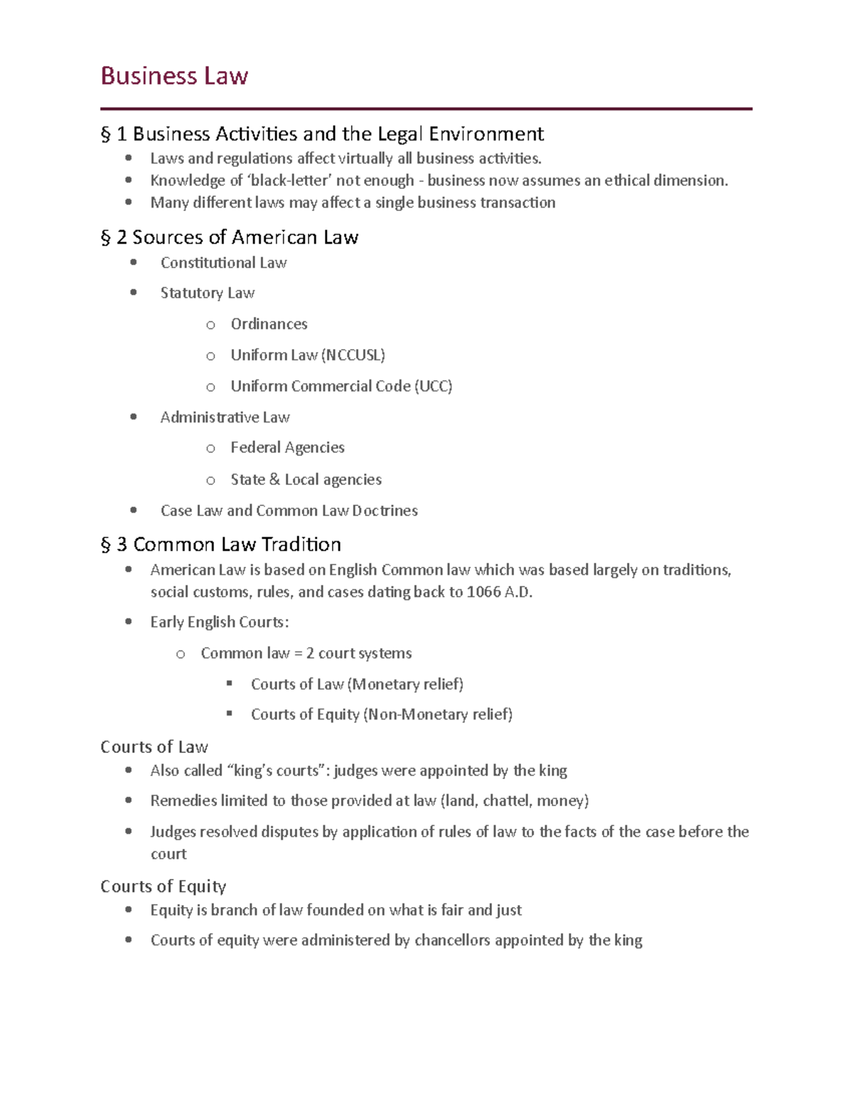 Notes for Business Law BUSI 2301 - Business Law § 1 Business Activities ...
