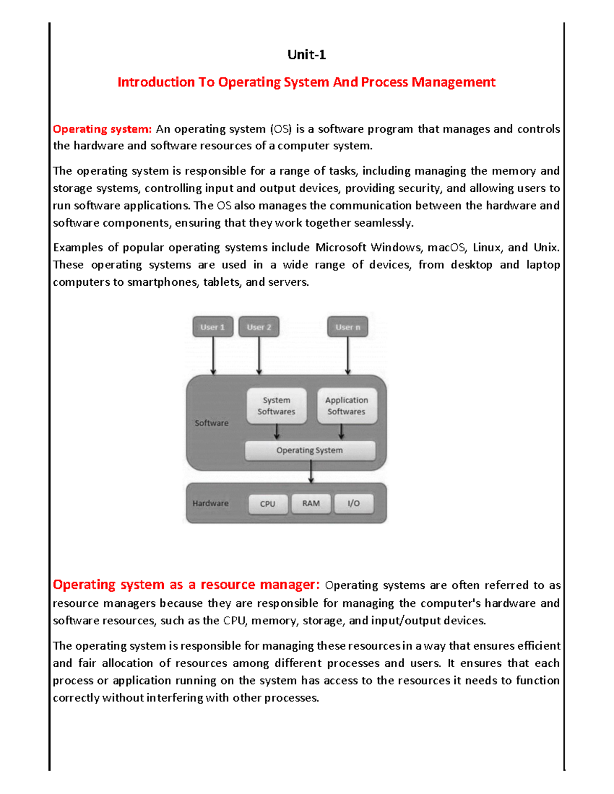 Unit 1 os - operatinng system - Unit- Introduction To Operating System And Process Management ...
