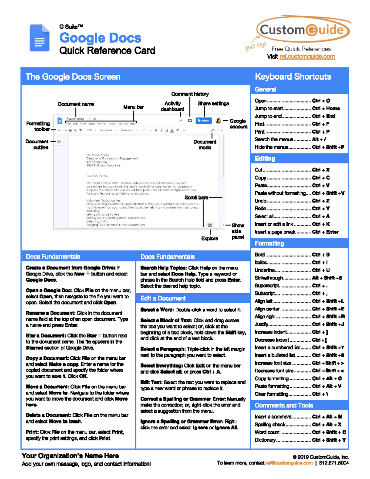 Google Docs Tutorial - G SuiteTM Google Docs Quick Reference Card your ...