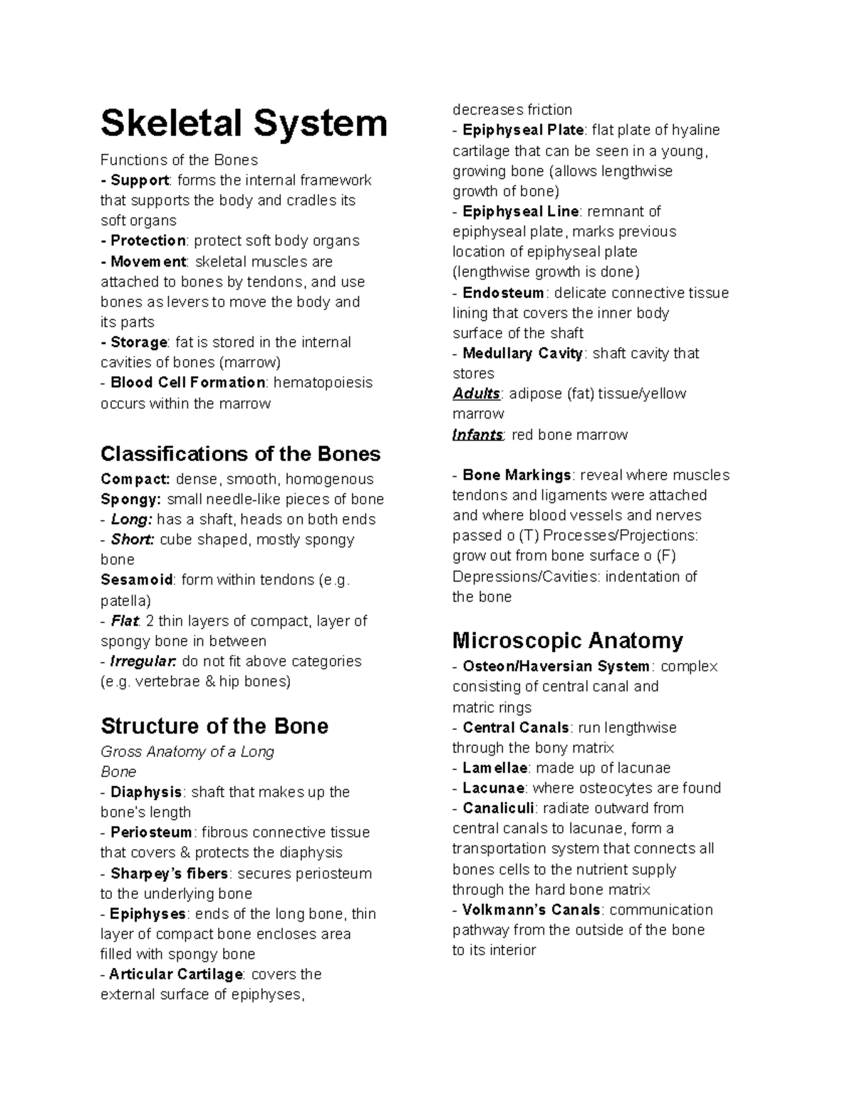 Anaphy Midterms - Skeletal System Functions of the Bones Support: forms ...