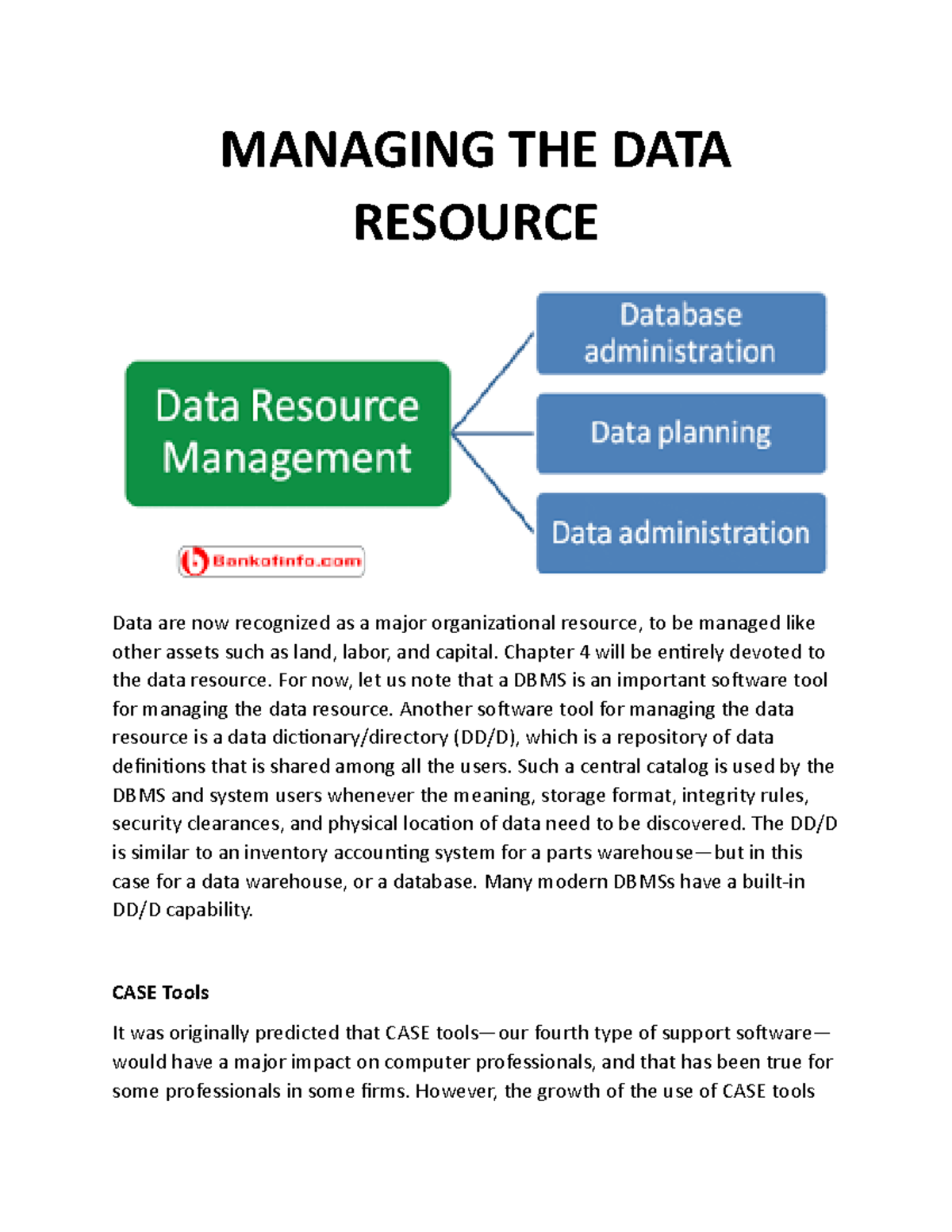 Managing THE DATA Resource - MANAGING THE DATA RESOURCE Data are now ...