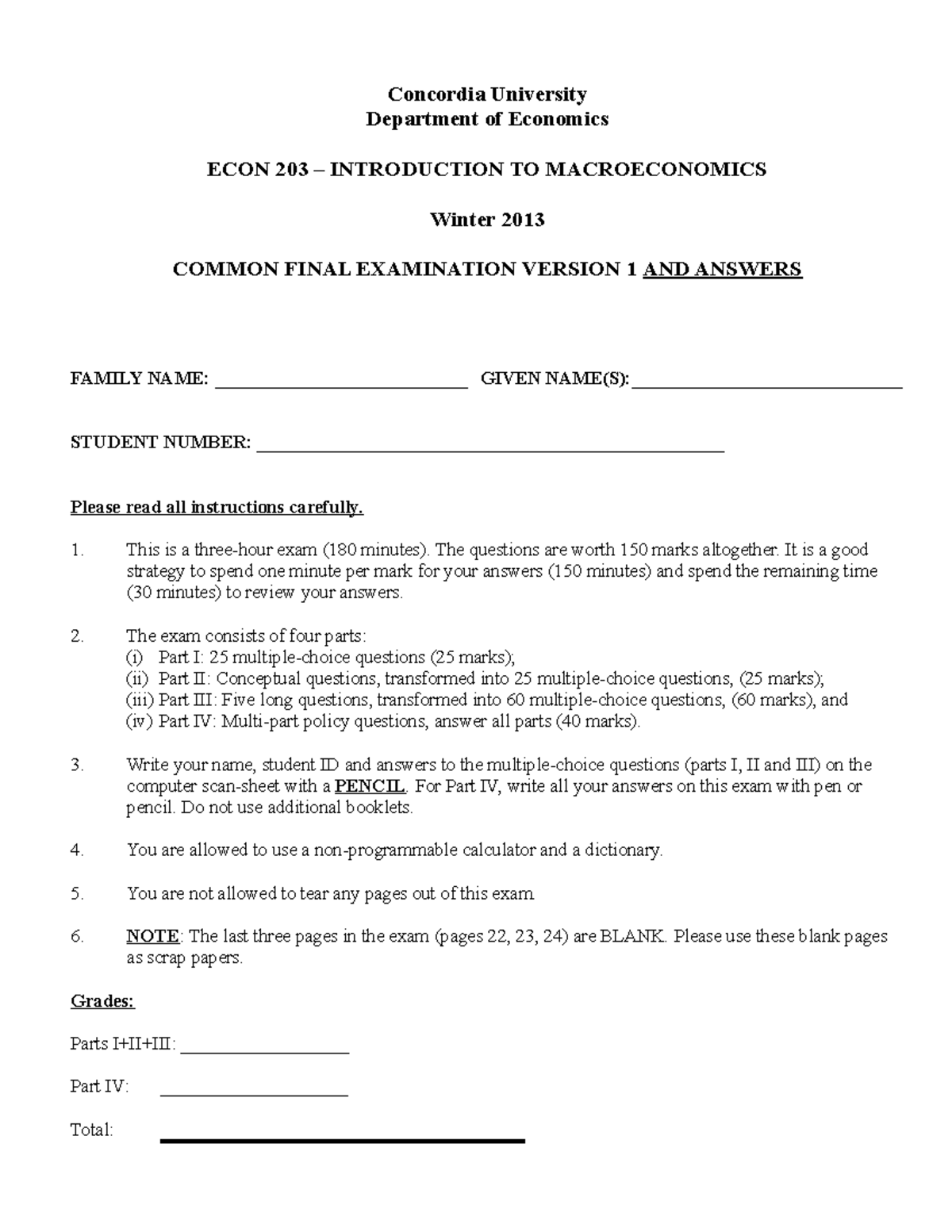 Concordia University ECON 203 Winter 2013 Final Exam - Studocu