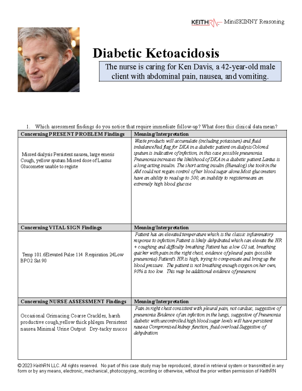 Template Mini Skinny DKA - Diabetic Ketoacidosis 1. Which assessment ...
