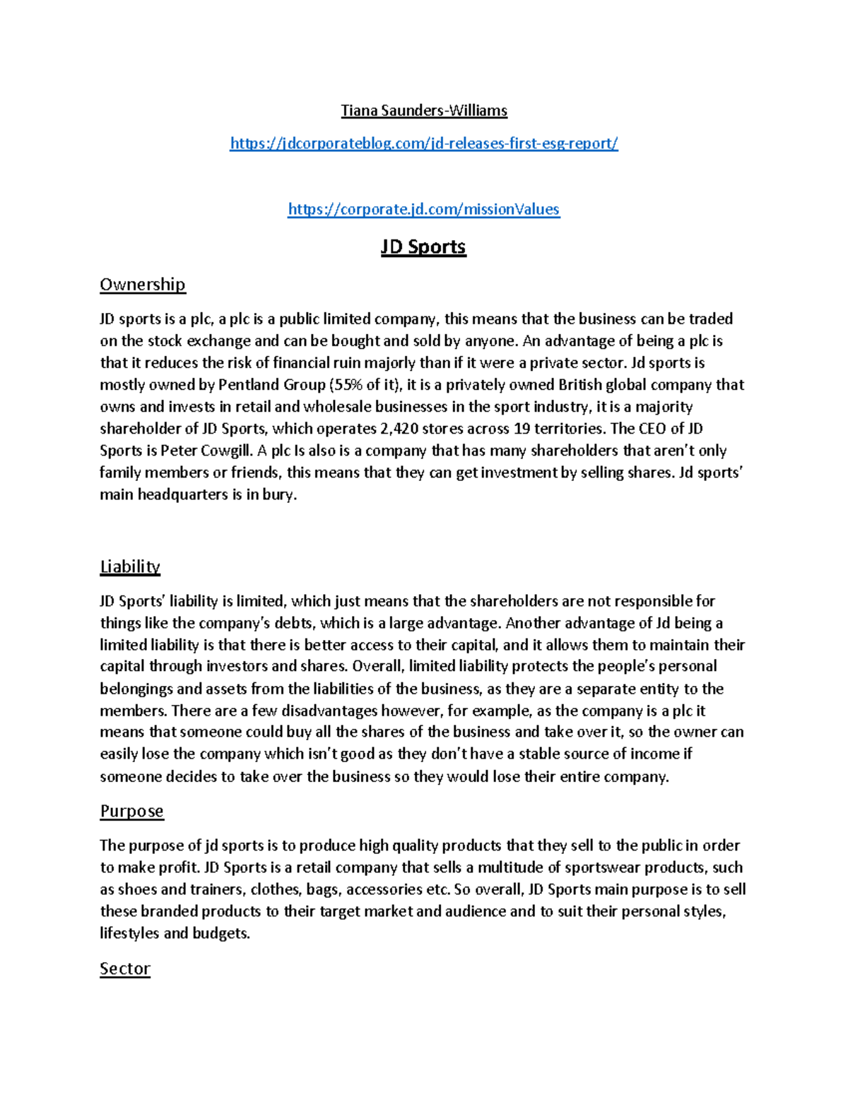 Unit 1 jd sports learning ab - Tiana Saunders-Williams jdcorporateblog ...