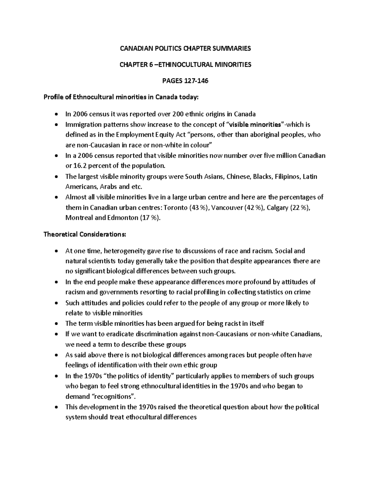 Summary Canadian Politics - chapter 6,10,12 - CANADIAN POLITICS CHAPTER ...