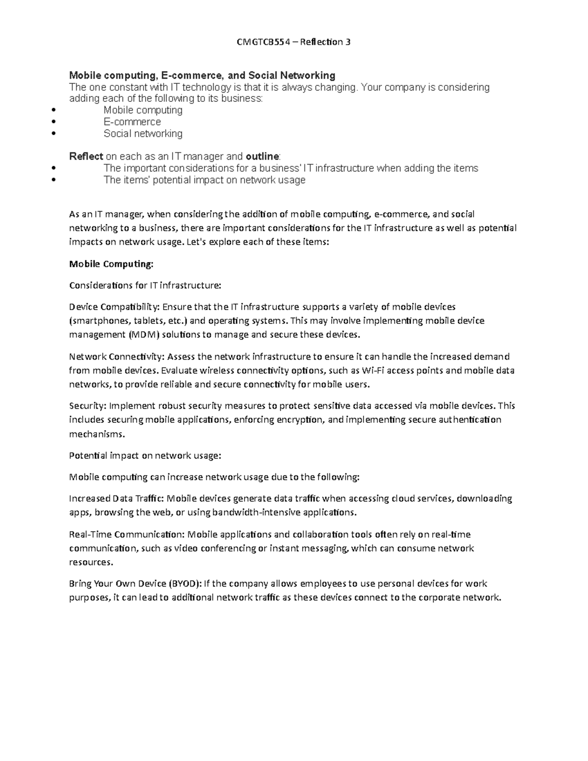 Cmgtcb 554 Reflection 3 - Mobile computing, E-commerce, and Social ...