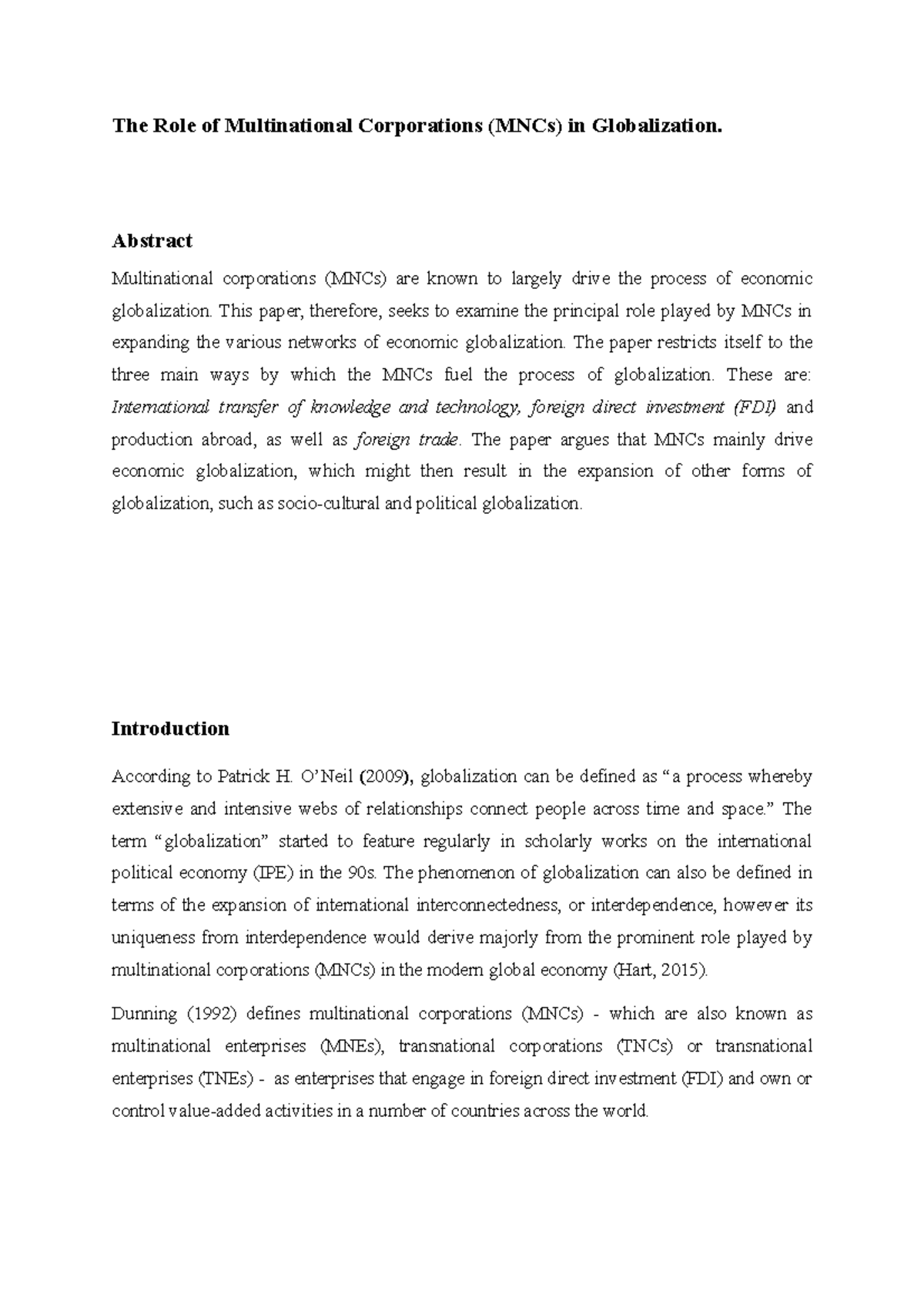 The Roleof Multinational Corporations MNCsin Globalization - Abstract ...