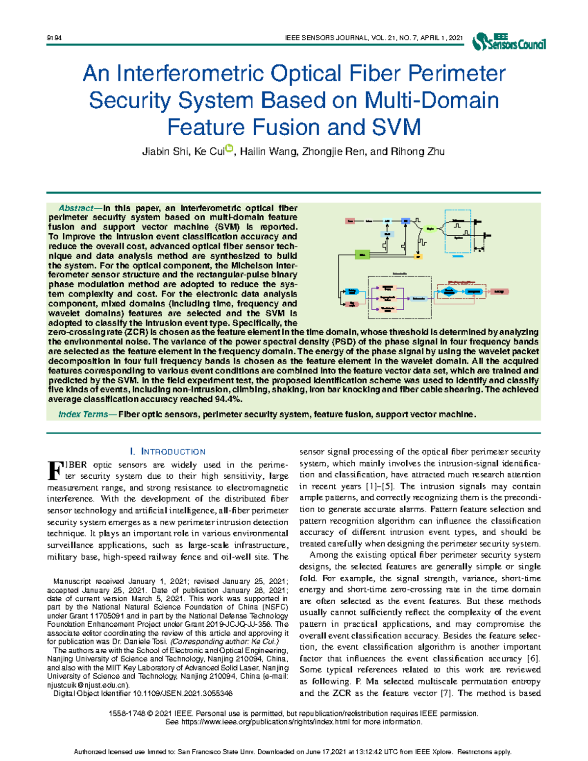 An Interferometric Optical Fiber Perimeter Security System Based on ...