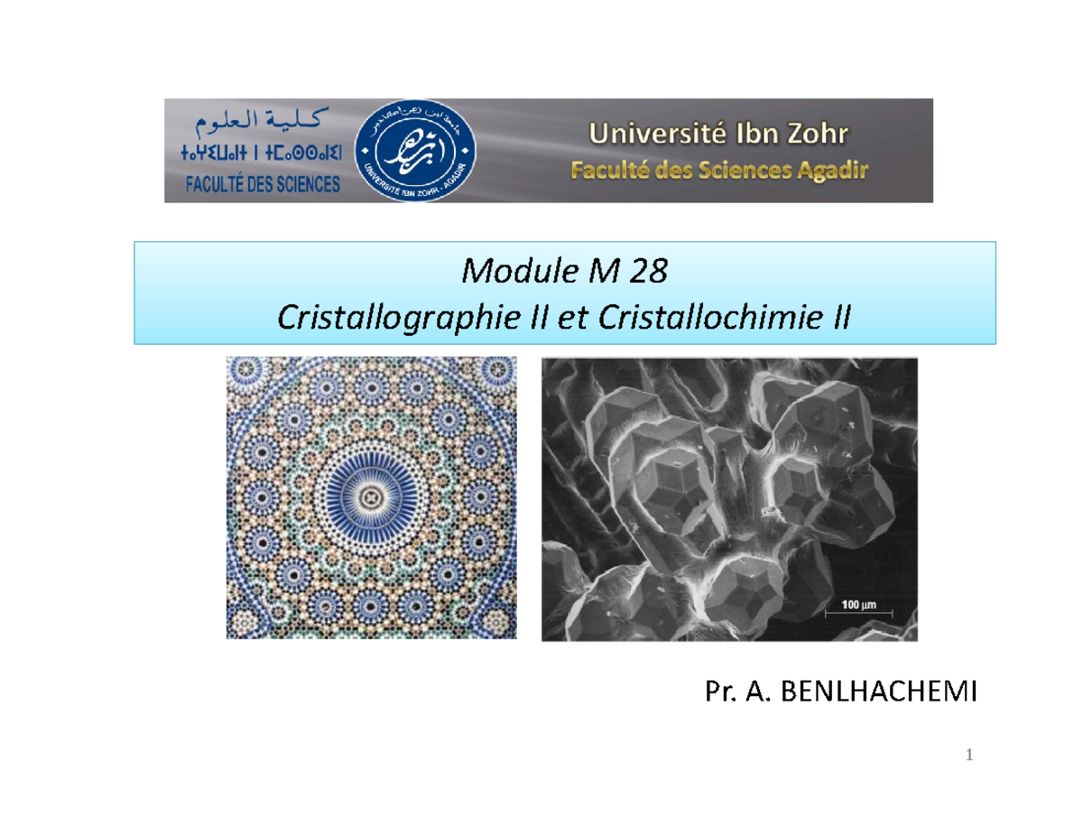 Cours cristal Séance 3smc5 221011 075315 - Module M 28 Cristallographie ...