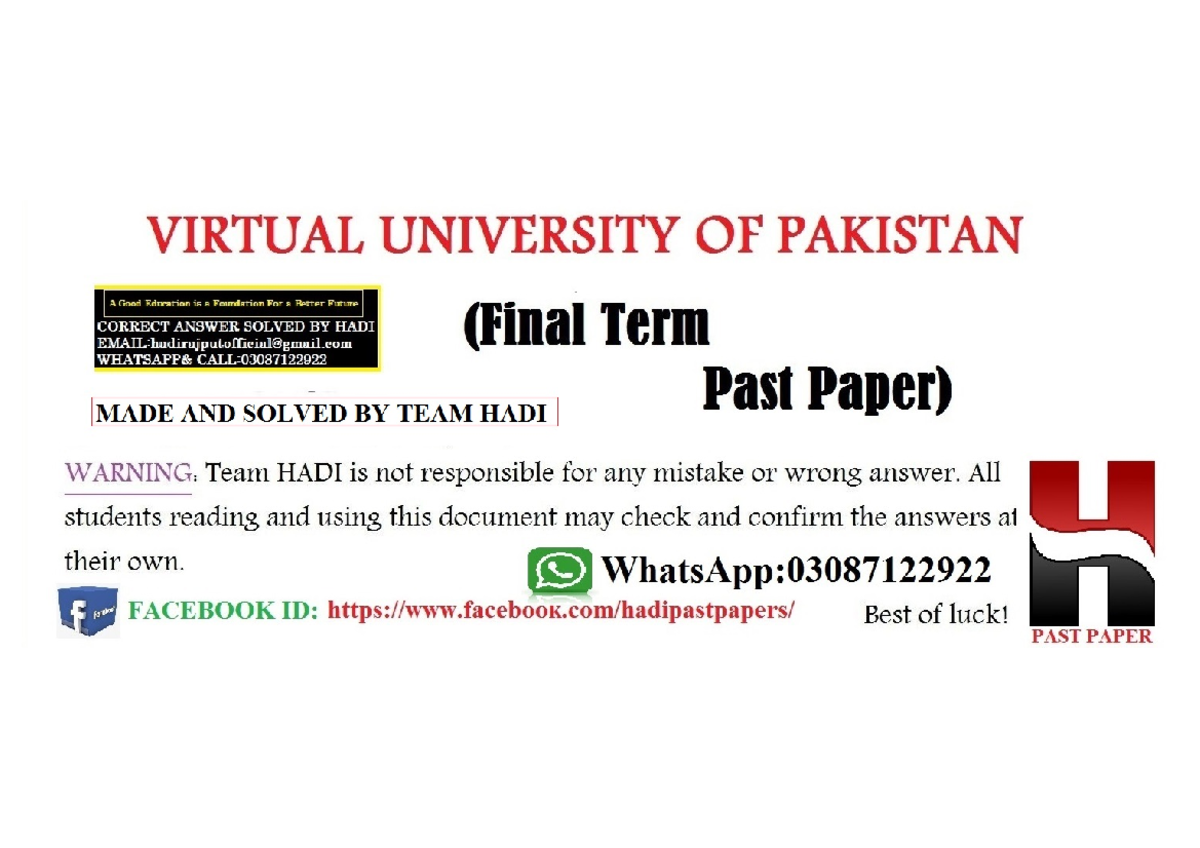 CS609 Final TERM FILE 1 Solved BY TEAM HADI - VIRTUAL UNIVERSITY OF ...