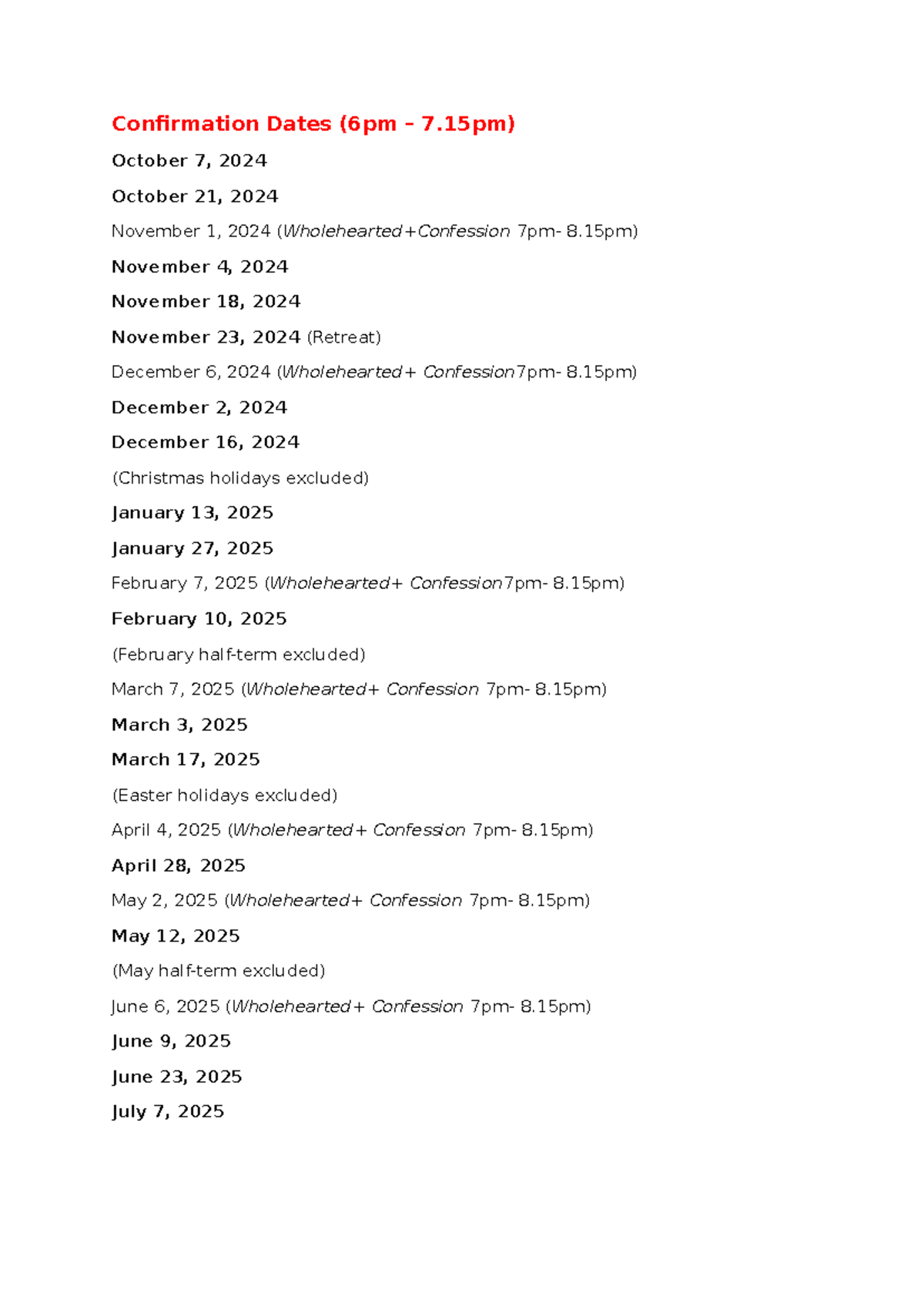 Confirmation dates - asjdqw - Confirmation Dates (6pm – 7) October 7 ...