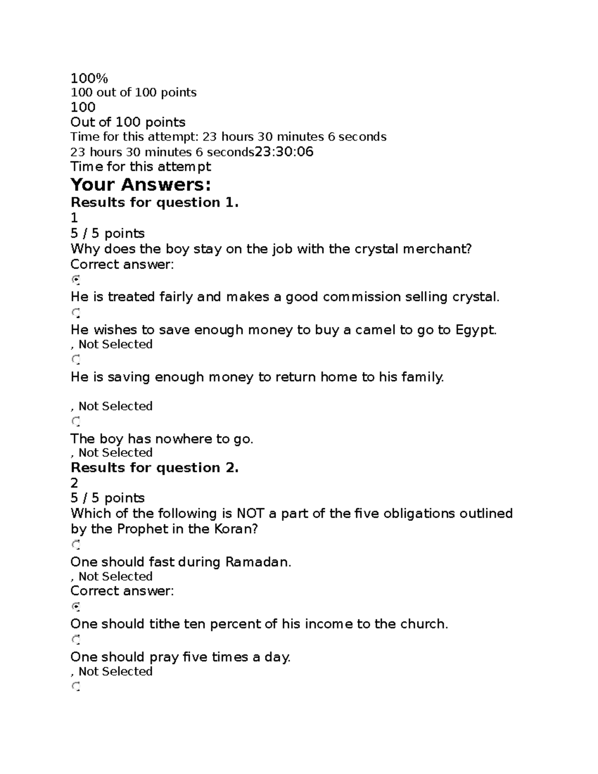 The alchemist reading quiz 2 - 100% 100 out of 100 points 100 Out of ...