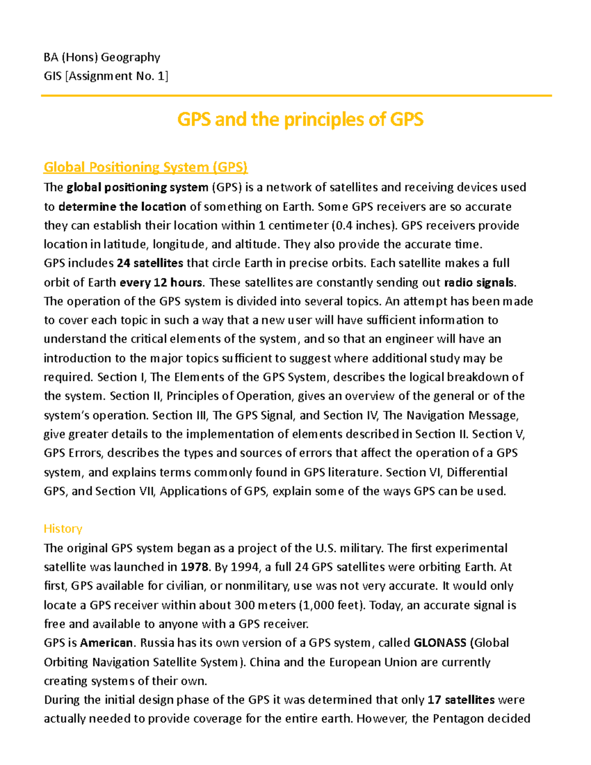 GPS and the Principles of GPS - BA (Hons) Geography GIS [Assignment No ...