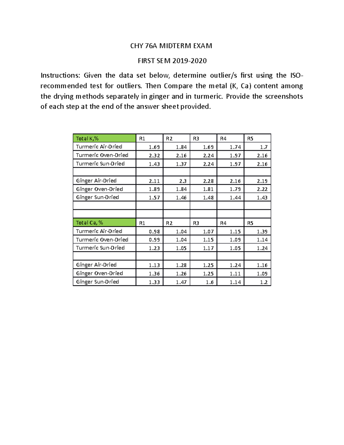 Midterm Exam 5 June 2020, questions - CHY 76A MIDTERM EXAM FIRST SEM ...