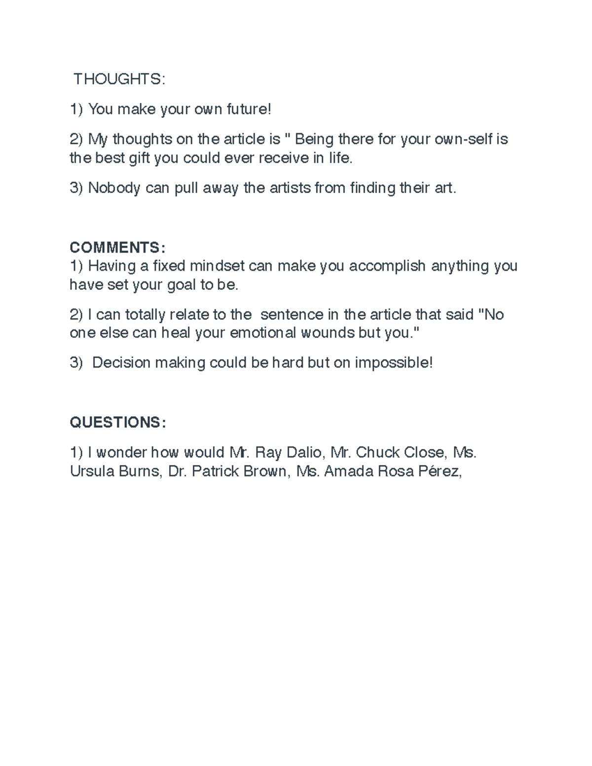 Rpta ** - its an assignment - THOUGHTS: You make your own future! My ...