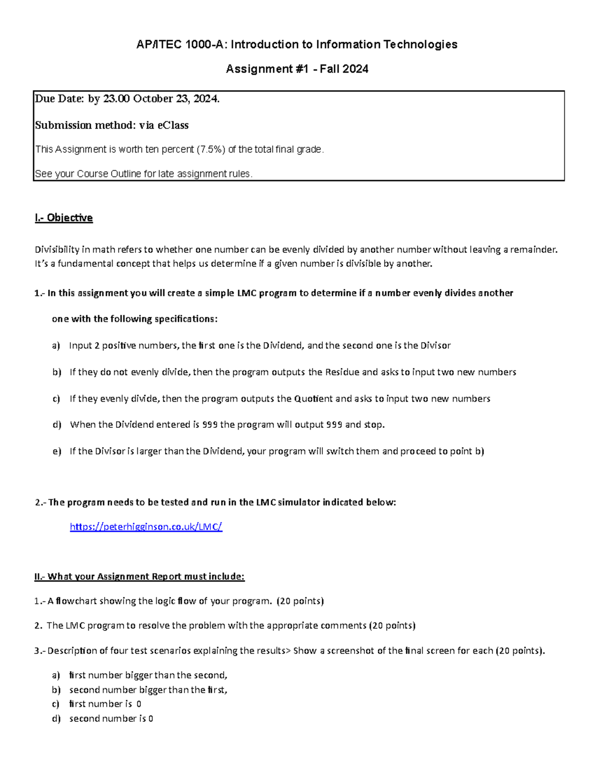 ITEC1000 A - Assignment 1- Fall 2024 - AP/ITEC 1000-A: Introduction to Information Technologies ...
