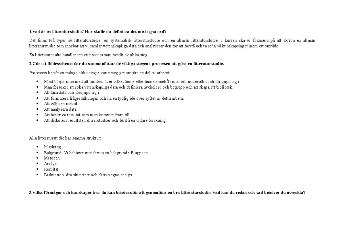 Litteraturstudie - I kursen ska vi fokusera på att skriva en allmän ...
