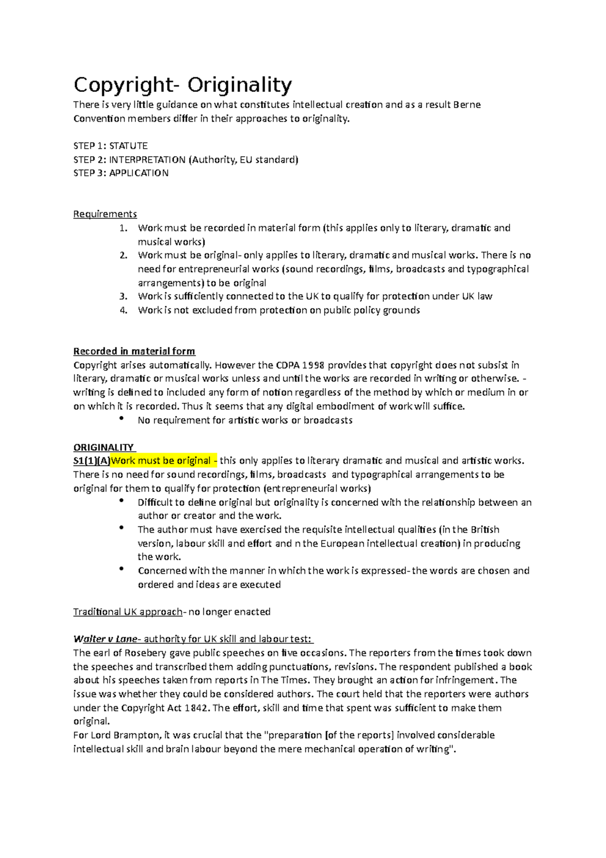 Copyright Originality Notes - Copyright- Originality There is very ...