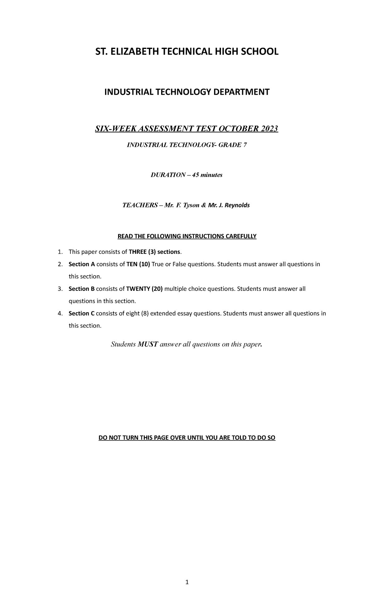 7-C-SWAT-October, 2023 - ST. ELIZABETH TECHNICAL HIGH SCHOOL INDUSTRIAL ...