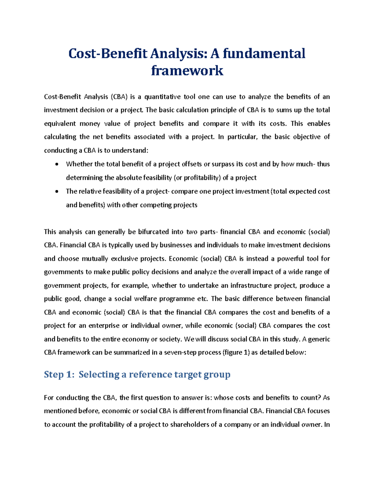 CBA Framework - notes - Cost-Benefit Analysis: A fundamental framework ...