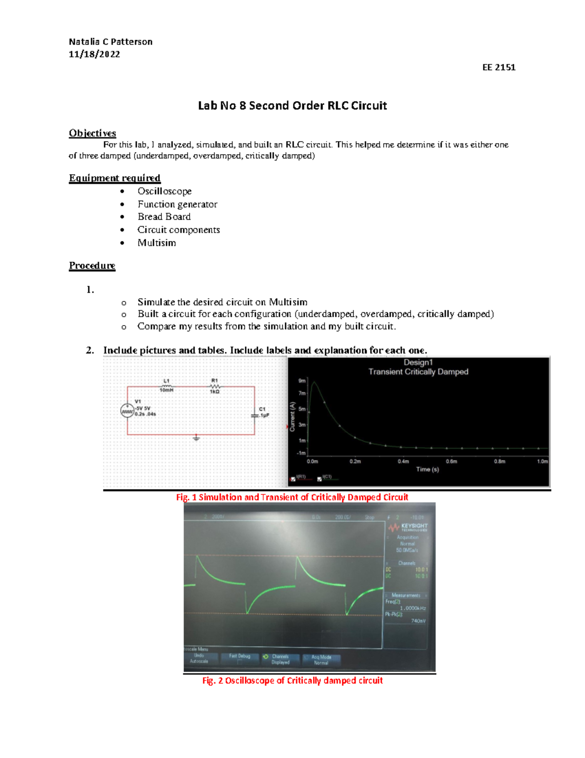 Lab#8 - Lab report 8 - Natalia C Patterson 11/18/ EE 2151 Lab No 8 ...