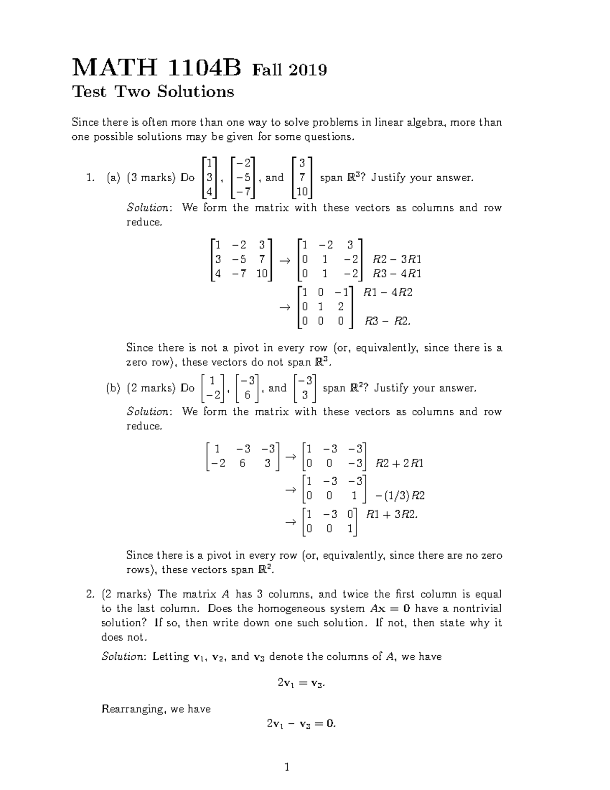 Test Two Full Solutions - MATH 1104B Fall 2019 Test Two Solutions Since ...