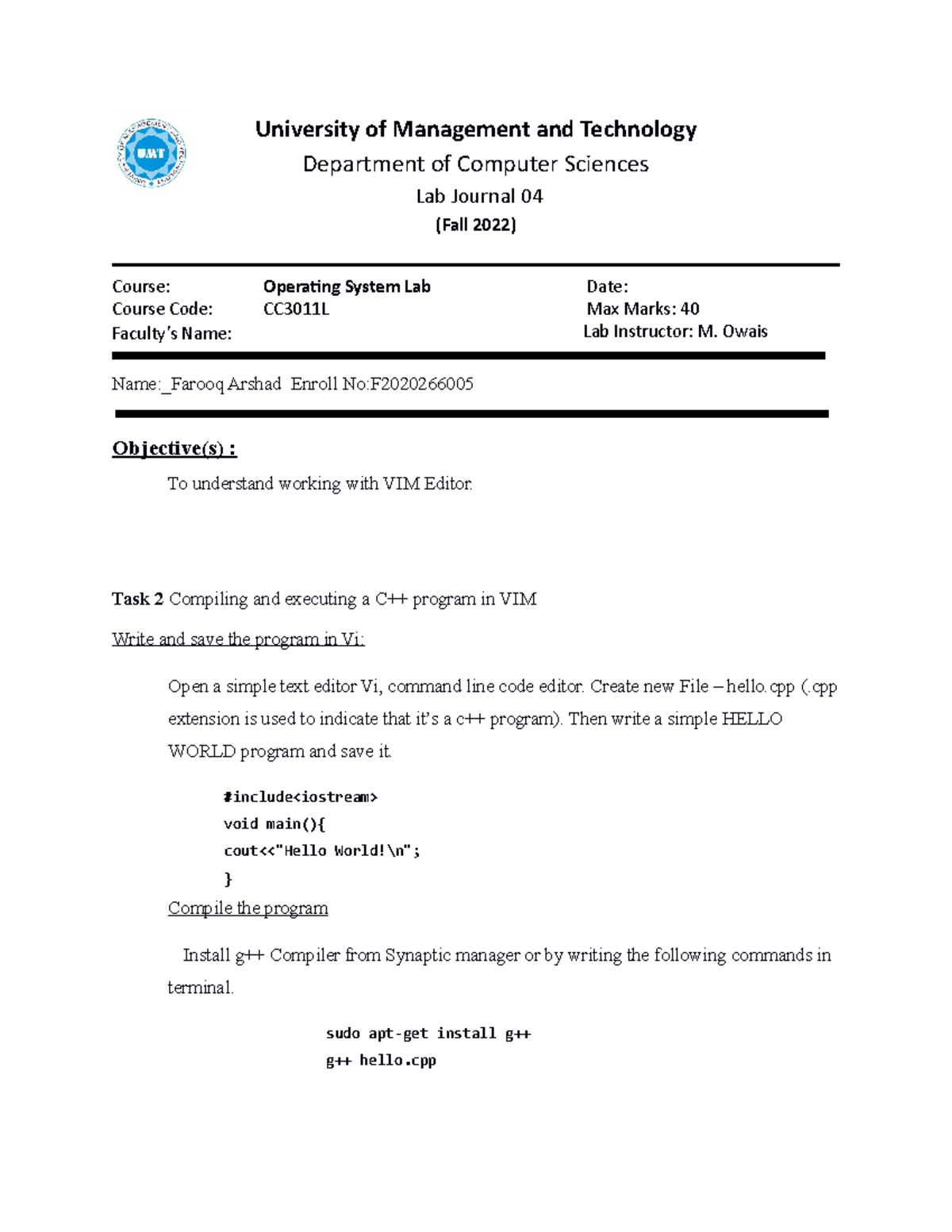 Os Lab 4 Lecture Notes University Of Management And Technology Department Of Computer